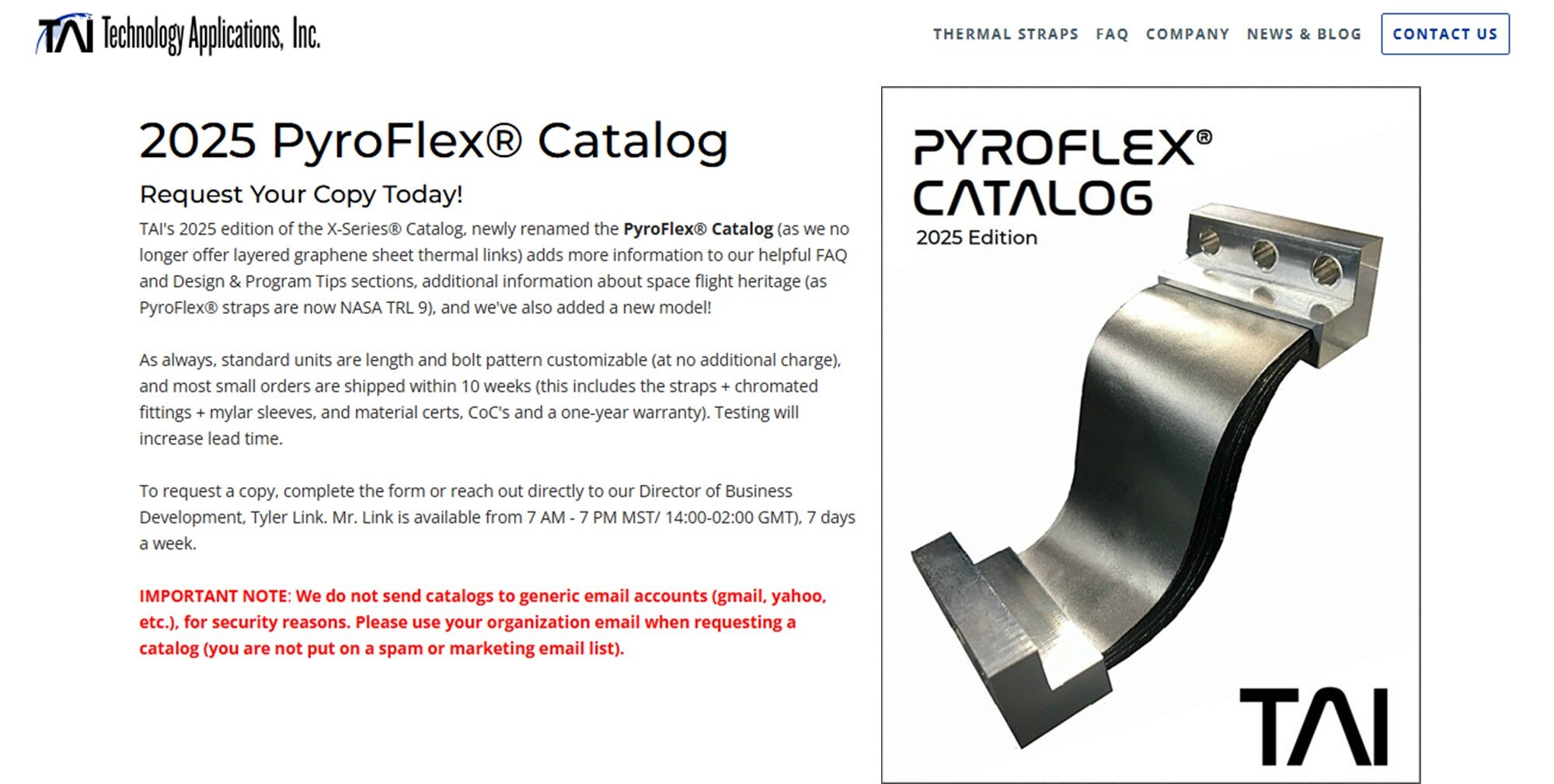 TAI Releases 2025 PyroFlex® Thermal Strap Catalog